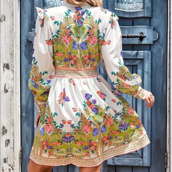 Dresses | Boho Floral Paisley Print Puff Sleeve Open Front Dress | Poshmark
